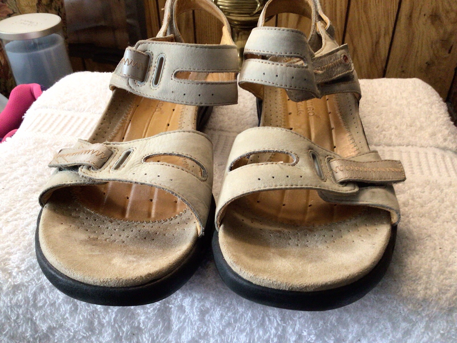 Womens Clarks Un Structured Light Tan/Beige Leather Sandal Shoes Size 9 ...