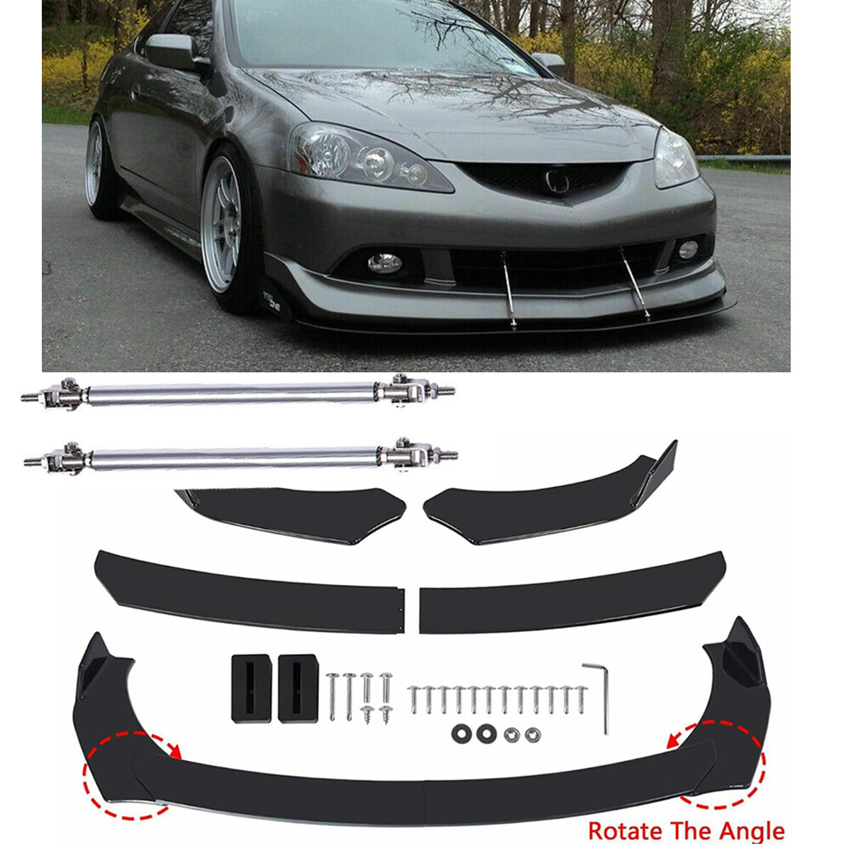 For Acura RSX Type-S 2002-2006 Front Bumper Lip Spoiler Splitter +Strut ...