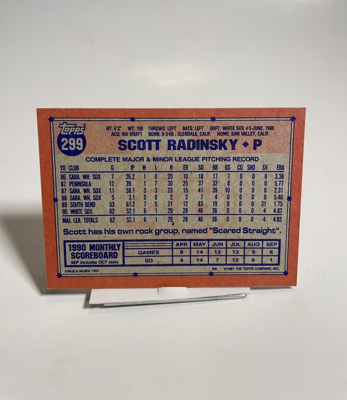 1991 Topps Desert Shield #299 Scott Radinsky All Star Rookie White Sox ...