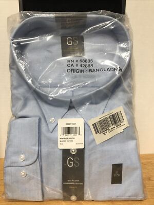 GS Gold Series Classic Fit Neck Relaxer Blue Oxford Shirt Big 22 37/38 ...
