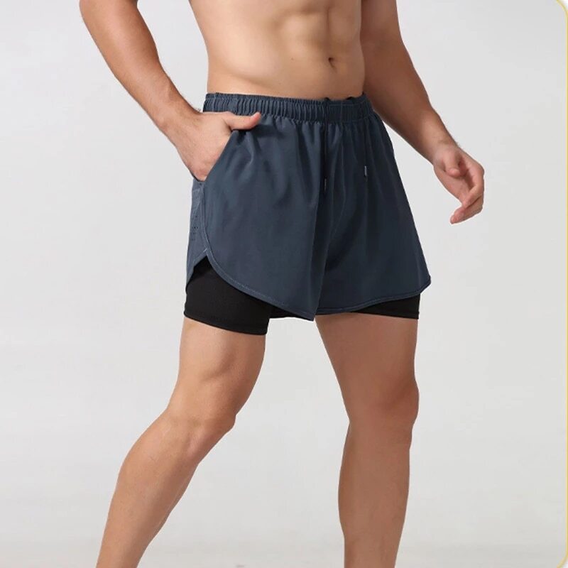 Men's Running Shorts Quick-drying Fitness Black Double Layer Shorts Men ...