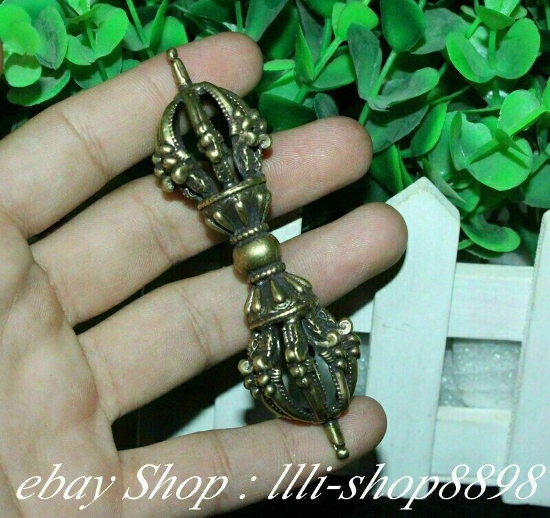 9CM China Folk collection Brass Fengshui Dragon Beast Head Arms weapon ...