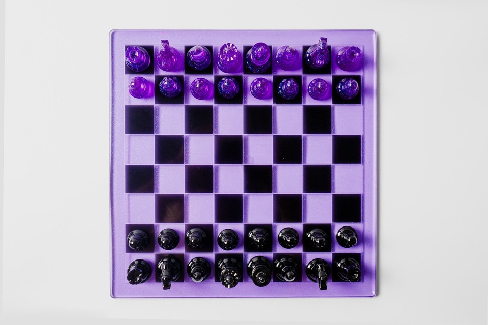 Handmade Chess Set - Resin Chess Pieces - Purple And Black Chess Set ...