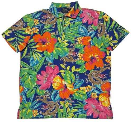 Polo Ralph Lauren Tropical Floral Dragon Shirt Men L Featherweight Mesh ...