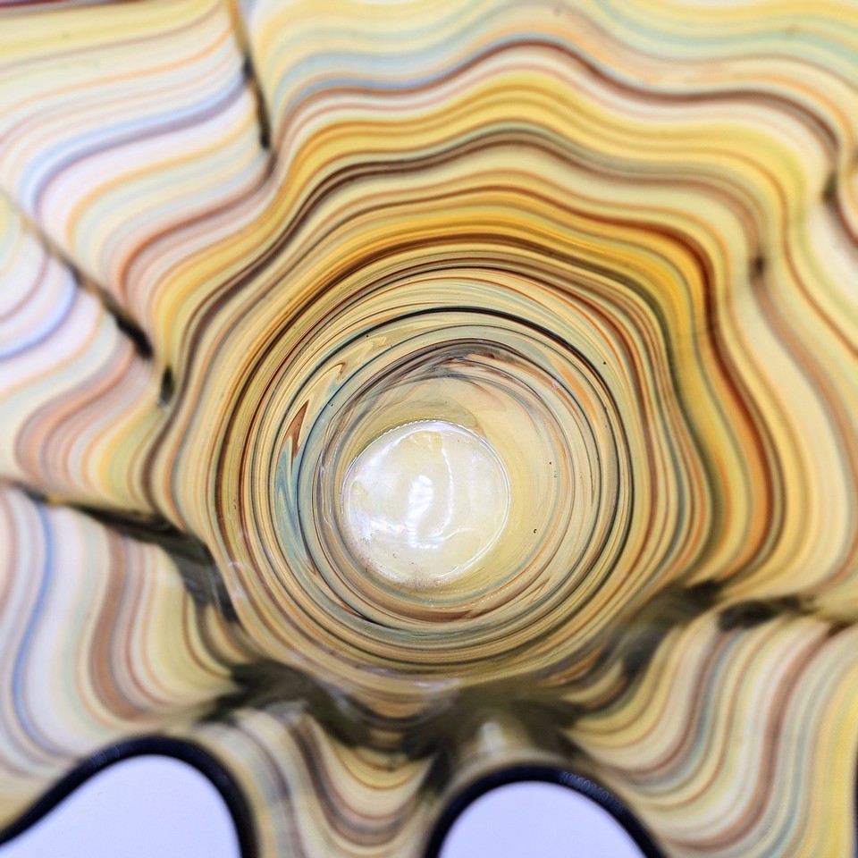 Handkerchief Ruffle Handblown Glass Vase Wavy Amber Brown Striped MCM ...