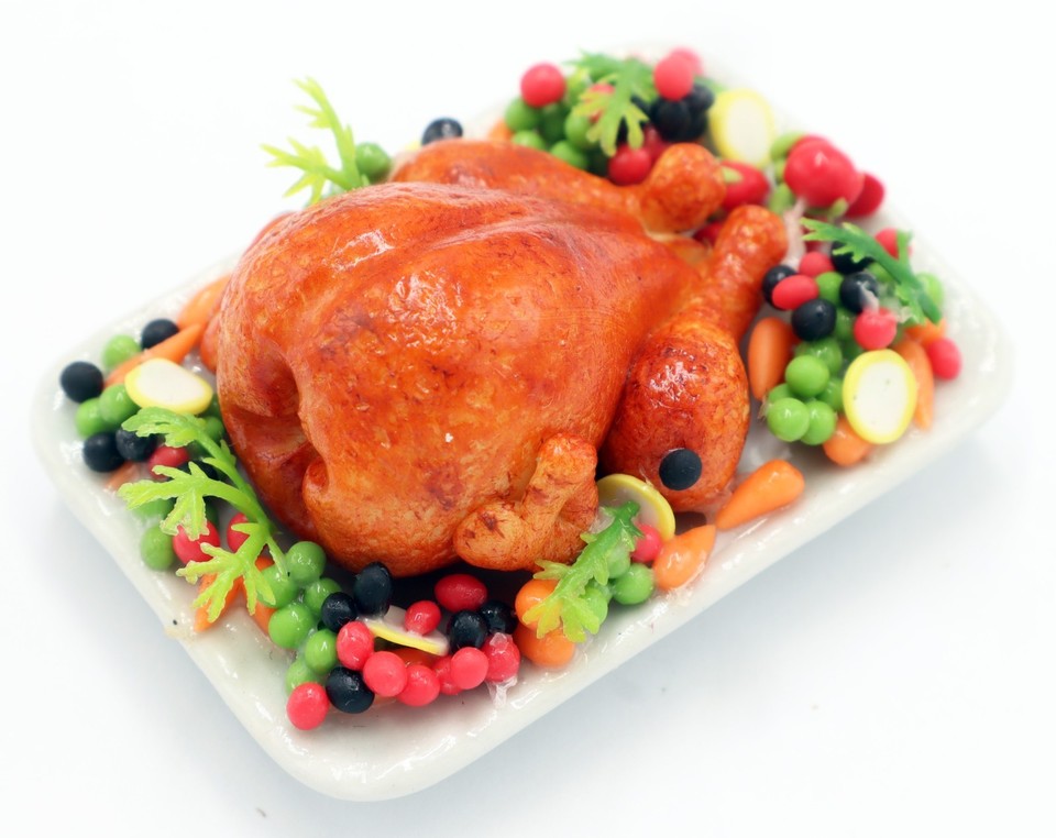 Dollhouse Miniature Roasted Turkey with Vegetable Dinner Kitchen Food 1 ...
