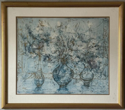 EDNA HIBEL VINTAGE MODERN ABSTRACT STILL LIFE FLOWERS IMPRESSIONIST OIL ...
