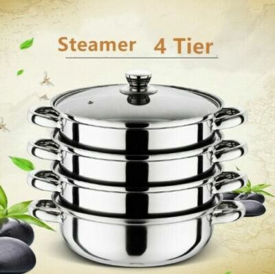 4 Tier Vegetable Steamer Pan Set 28cm Food Stainless Steel Pot Cooking ...