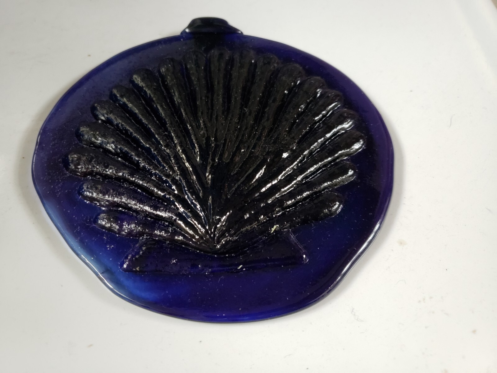 Cobalt Blue Slag Glass Suncatcher with Scallop Seashell & Hanging Loop ...