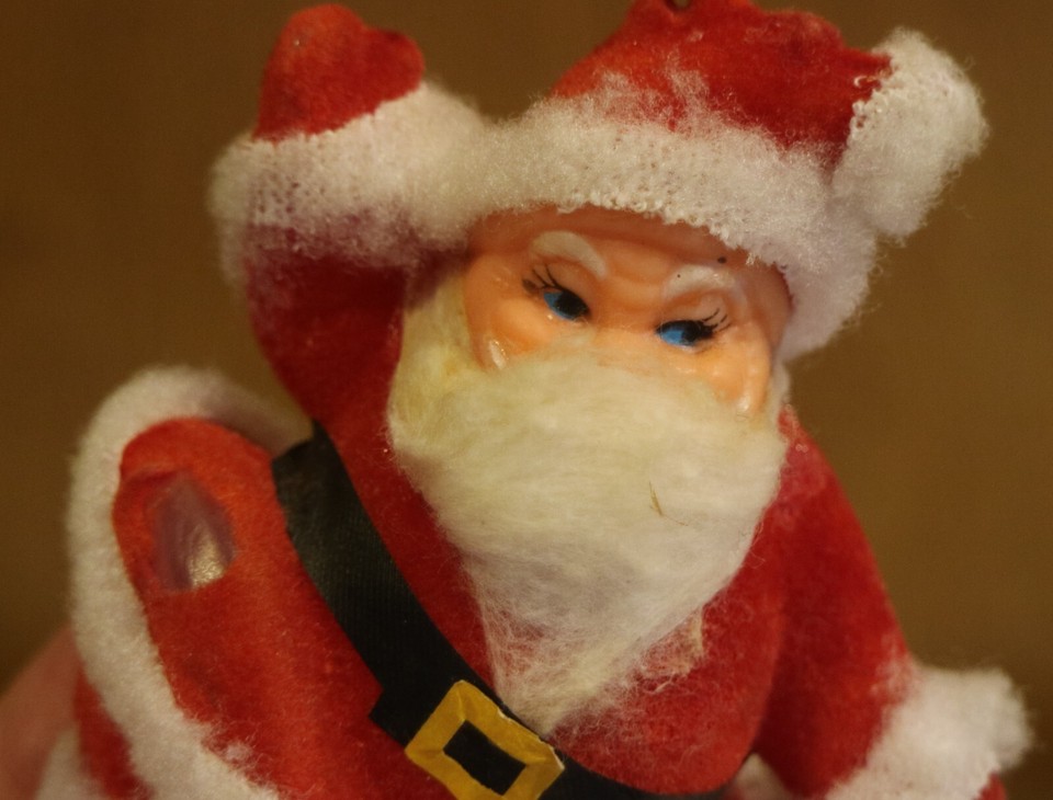 Vintage Flocked Dancing Santa Claus Christmas Ornament Kitschy MCM ...