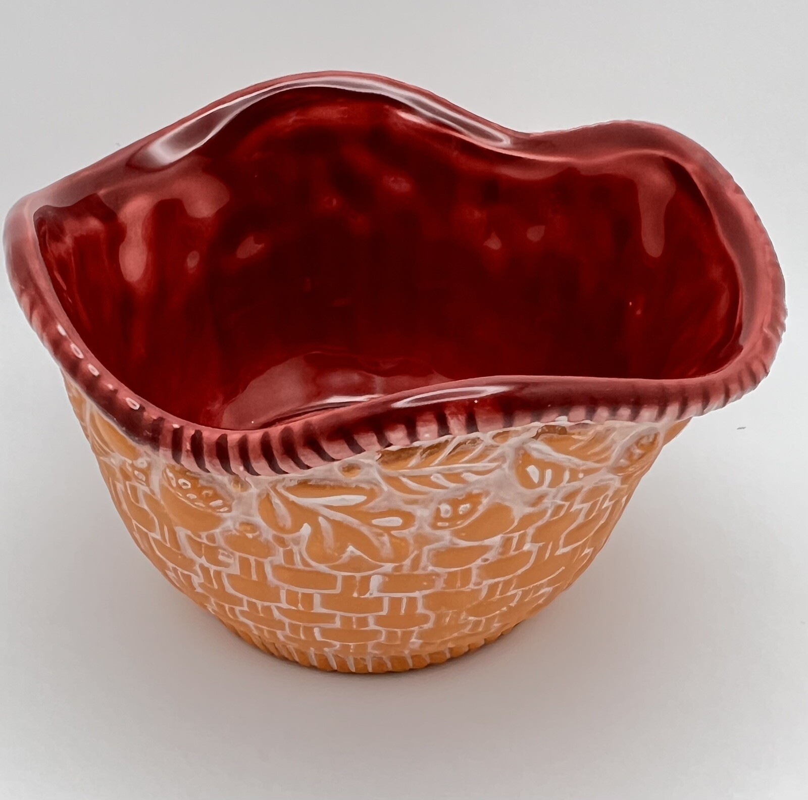 Claire Burke Pottery Planter, weave design, Raspberry color glaze ...