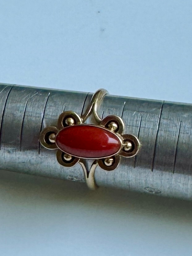 Native American Errick 14k Yellow Gold Red Color Ring Navajo Size 8.25 ...