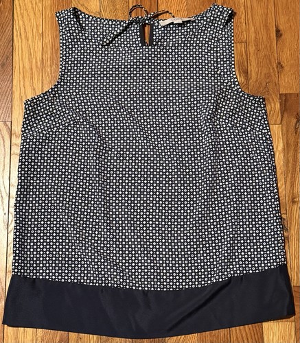 Ann Taylor LOFT Navy blue white Geometric Sleeveless shirt Blouse Top ...