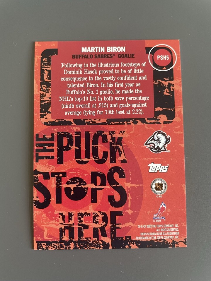 2002-03 Topps Stadium Club The Puck Stops Here Martin Biron #PSH5 | eBay