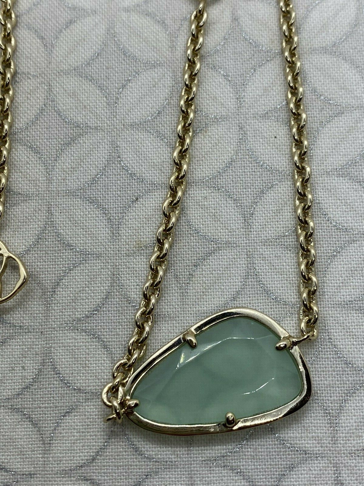KENDRA SCOTT KINLEY LONG LOGO station Necklace Chalcedony light green ...