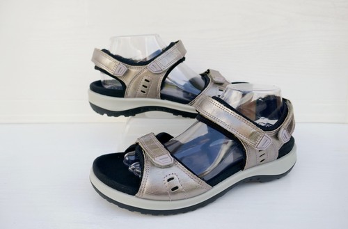 NEW HOTTER WALK 11 PEWTER LEATHER ADJUSTABLE RIPTAPE ACTIVE SANDALS UK7 ...