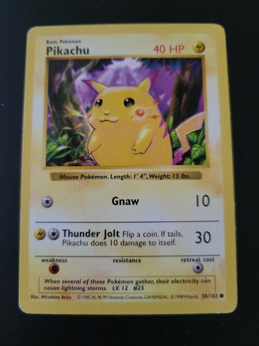 Pokemon TCG Card 1999 Shadowless base set Red Cheek Pikachu 58/102 Rare ...