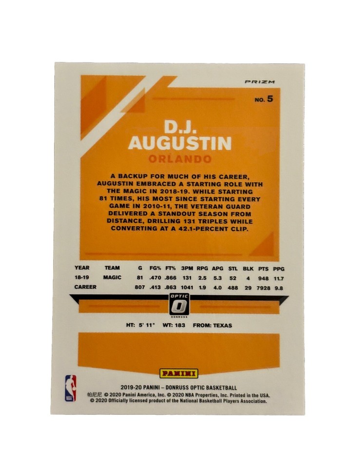 Brand New: 2019 Donross Optic Silver Wave D.J. Augustin Orlando Magic ...