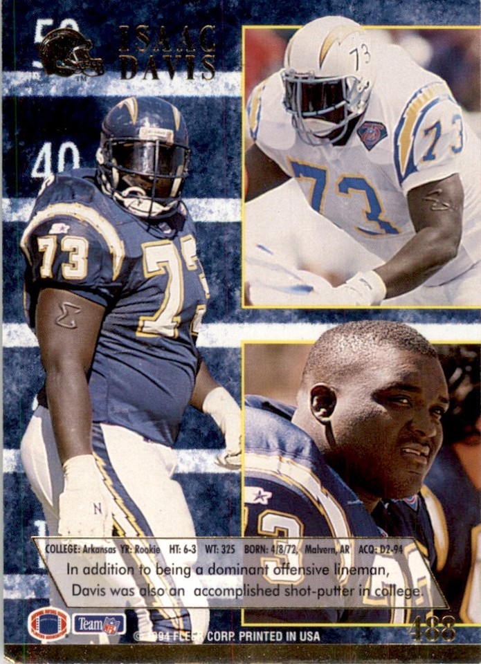 1994 Fleer Ultra Isaac Davis Rookie San Diego Chargers #488 | eBay