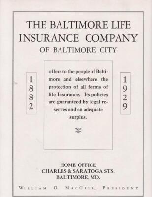 Original 1929 The Baltimore Life Insurance Co Print-Ad/ Charles ...