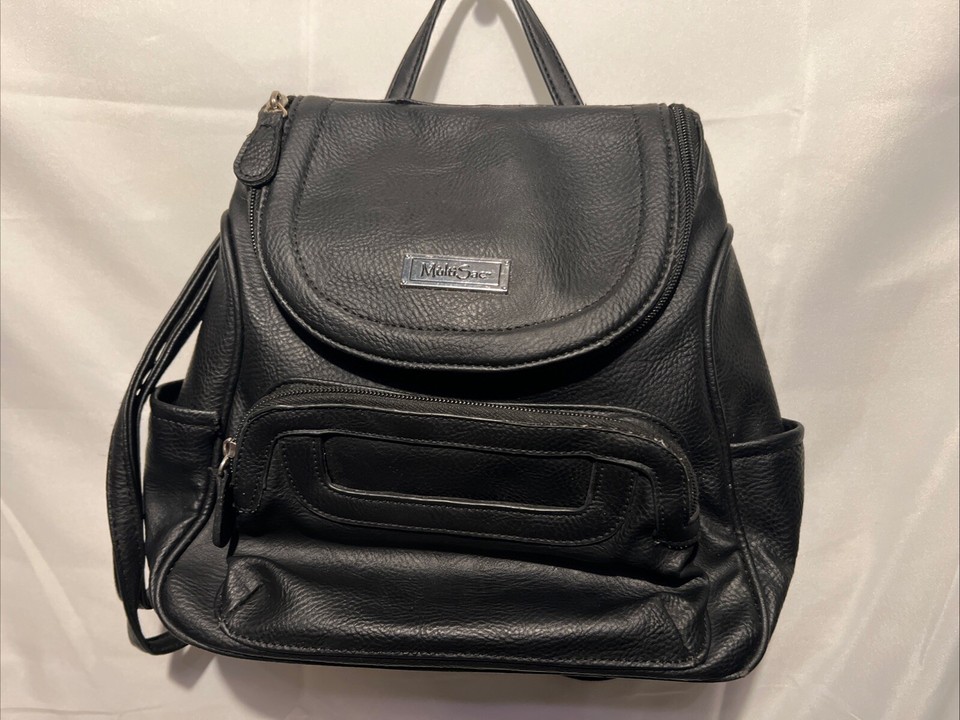 MultiSac Purse Backpack Textile Leather Black Tote Bag Zip Multi ...