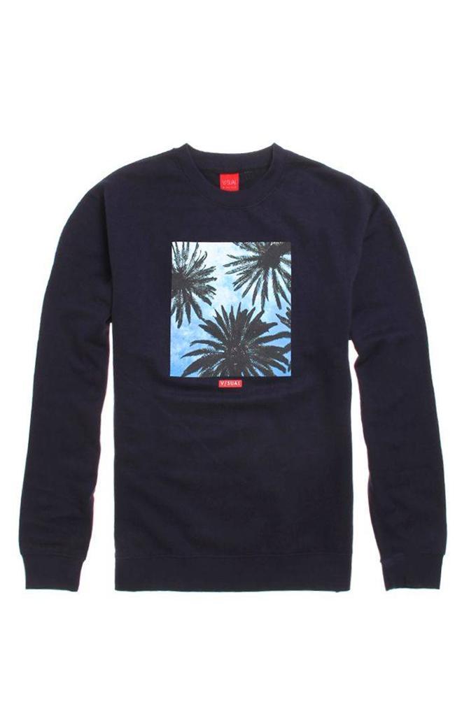 Visual By Van Styles Tropics Mens Navy Blue Crew Fleece Sweatshirt New ...