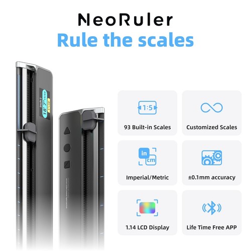 NeoRuler Digital Scale Ruler, 12 inch Smart Scale Ruler with Infinite ...