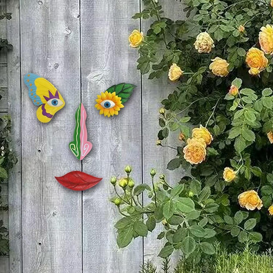 Tree Faces, Outdoor Tree Art Decoration, Colorful Butterfly Tree Funny ...