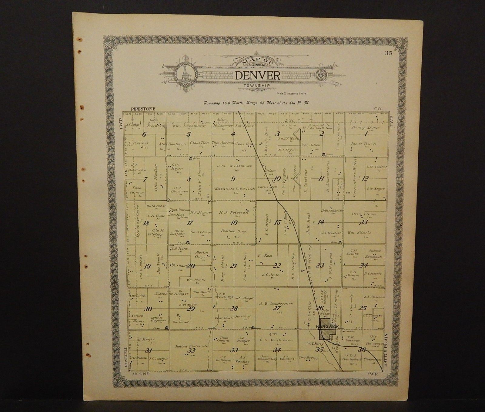 Minnesota Rock County Map Denver Township 1914 Y13#38 | eBay
