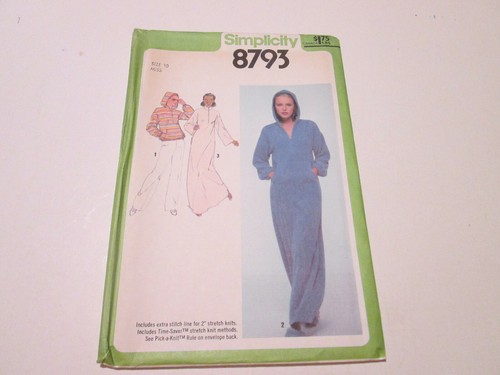 Vintage Simplicity Pattern #8793 Misses Sweatshirt Dress Top Hood Size ...
