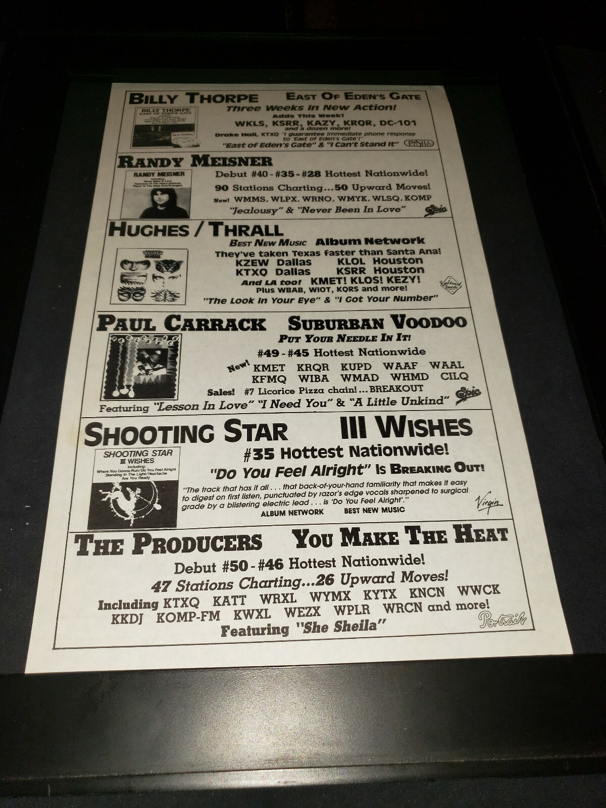 Shooting Star/Billy Thorpe/Randy Meisner Rare Radio Promo Poster Ad ...