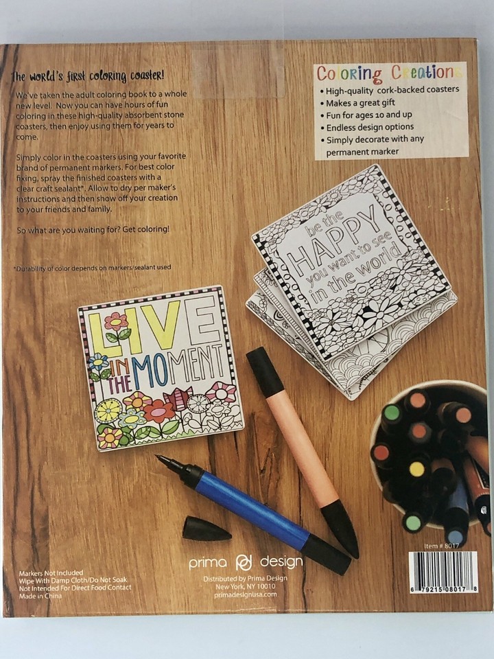 Coloring Creations by Prima Design Stone Coasters 4pc Sq DIY Color ...