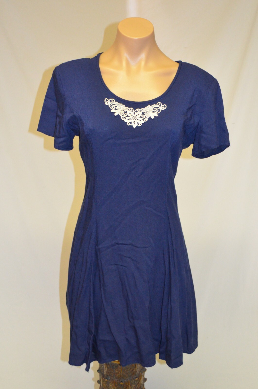 No Boundaries Vintage 80s 90s Navy Blue Rayon Dress s… - Gem