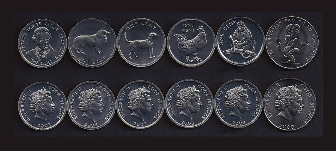 COOK ISLANDS COIN SET 1 + 1 + 1 + 1 + 1 + 5 Cents 2000-2003 UNC LOT of ...