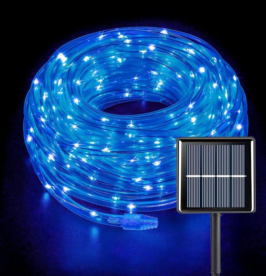 Blue Solar String Lights Outdoor Rope Lights 100 LED For Garden Fence ...