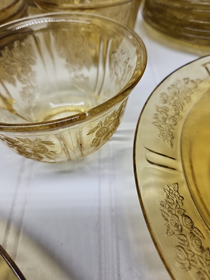 Depression Glass Federal Sharon Rose Amber 37 Piece Dinnerware Set | eBay