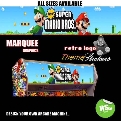 Super Mario Bros Arcade Marquee Artwork Stickers Graphic / Laminated | eBay
