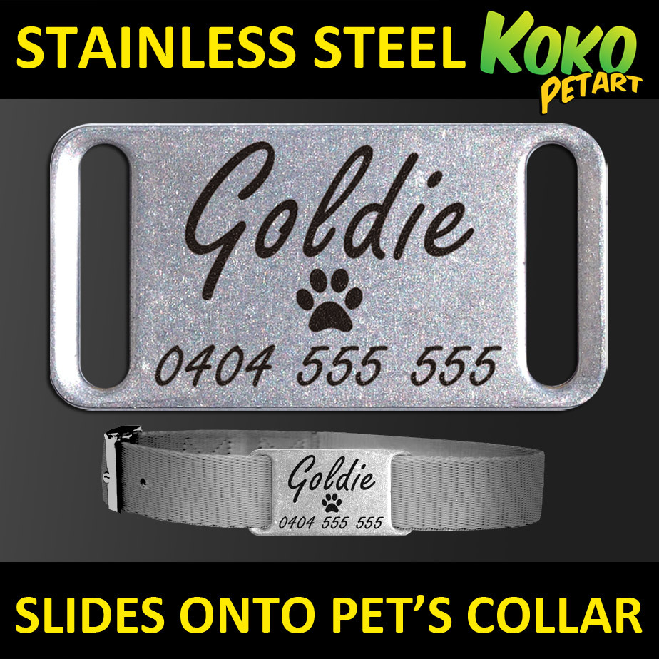 Stainless Steel Personalised Laser Engraved Silent Slider Collar Pet ...