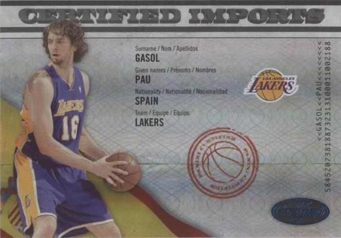 2009-10 Panini Certified - Certified Imports Pau Gasol #11 Blue /100 ...