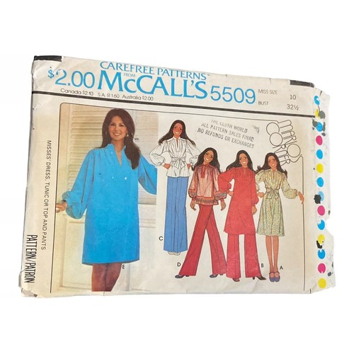 Vintage McCall's Pattern 5509 Size 10 Misses Bust 32.5 Hippie Style ...
