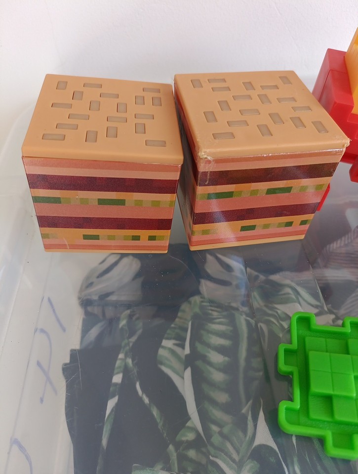 4 Minecraft McDonald's Toys 2 Big Mac Crystals, Fry Helmet, Grass Block ...