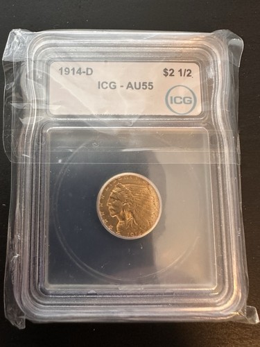 1914-D Indian Head Gold Coin $2.5 ICG AU55 - Excellent Relief Imprint ...