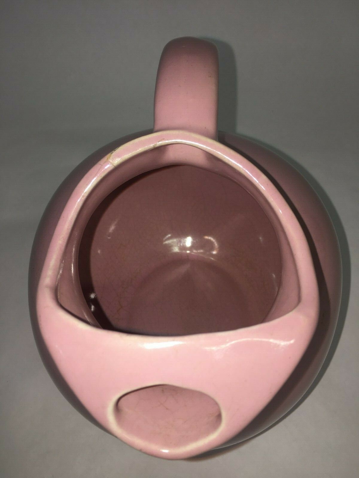 Vtg Light Pink Ceramic Pitcher Ball Round Jug Watering Can Art Mod Deco ...