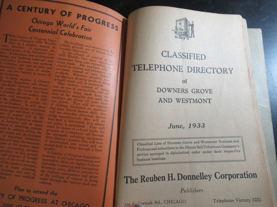 1933 BELL TELEPHONE DIRECTORY ILLINOIS | eBay