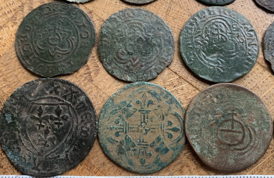 12 Genuine Late Medieval European Hammered Bronze & Copper Jetton Coin ...