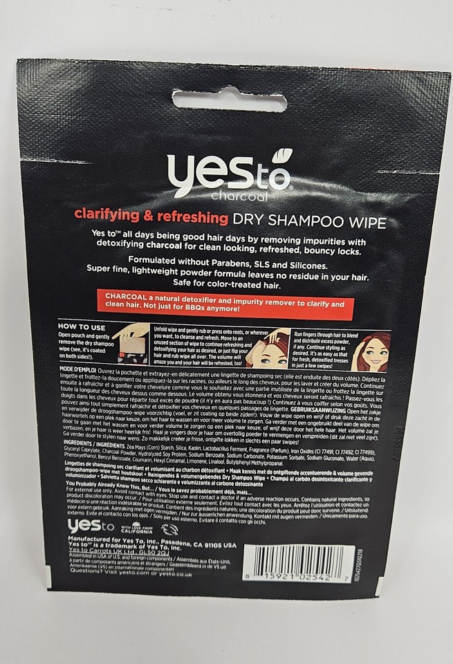 yes to charcoal Detoxifying Clarifying & Refreshing DRY SHAMPOO WIPE ...