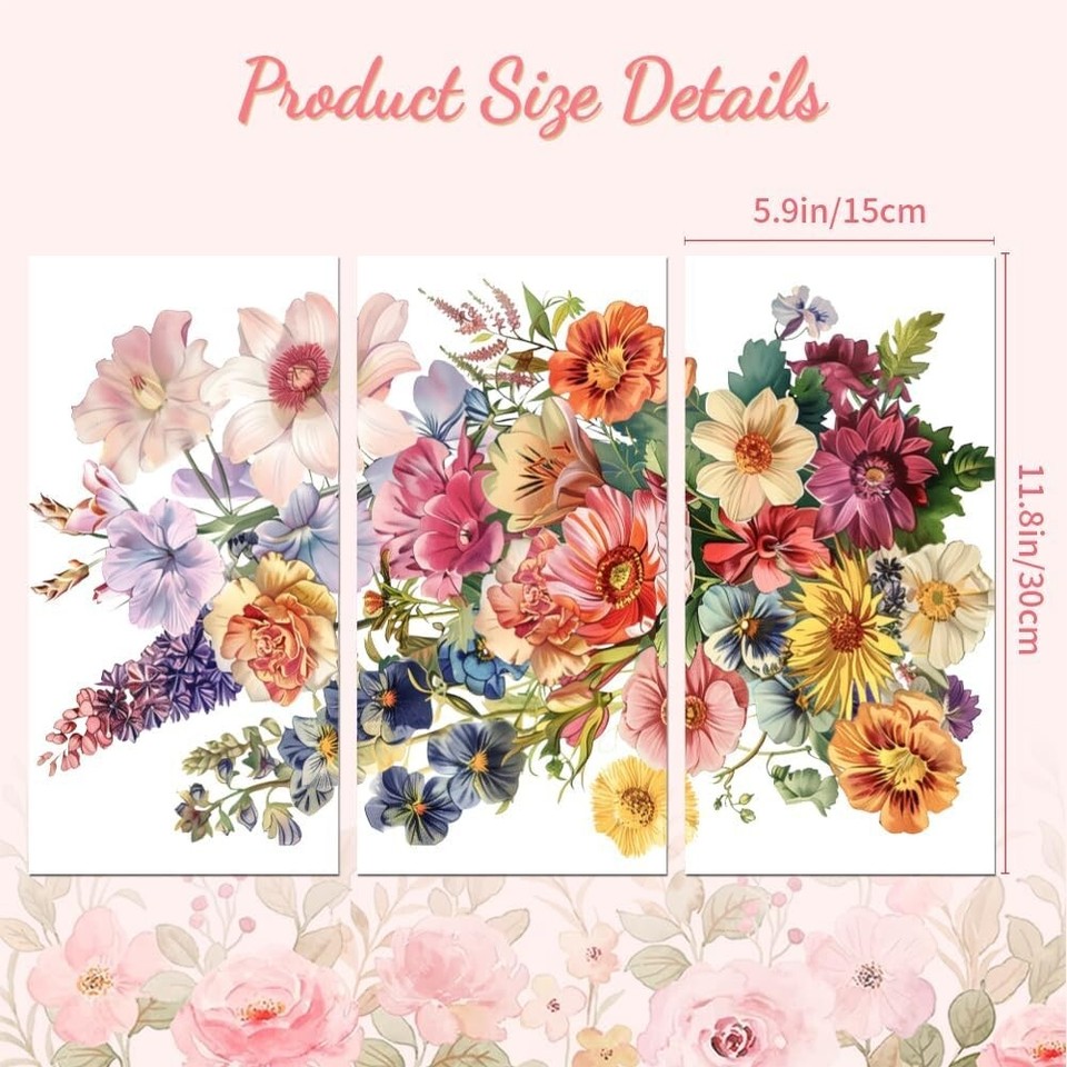 Rub on Floral Transfer Decals for Furniture Crafts 6"x12", 3Pcs Vintage ...