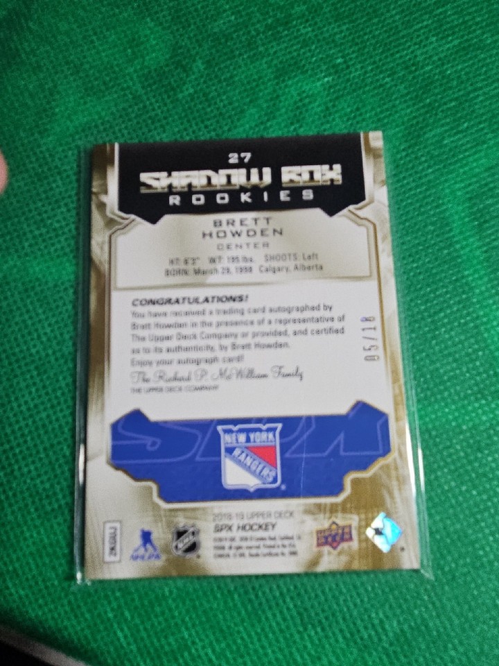 2018 SPx Shadow Box Rookies Photo Variant Gold /18 Brett Howden Rookie ...