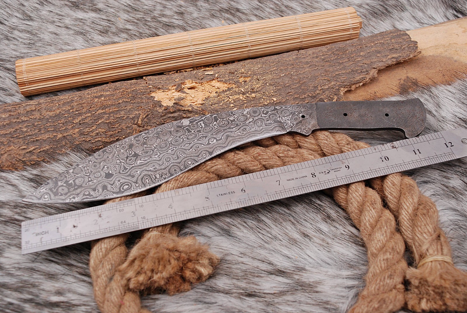 FULL TANG DAMASCUS STEEL HUNTING TRACKER SURVIVAL KUKRI BLANK BLADE ...