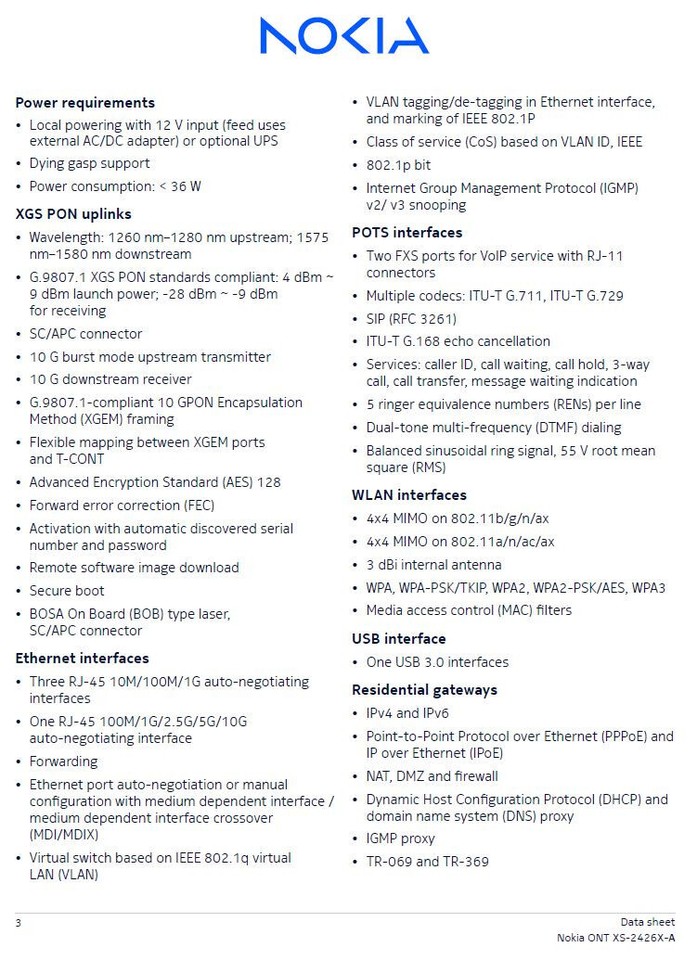 Nokia New XS-2426X-A XGS PON ONT with Wi-Fi 6 802.11ax Access Point, US ...